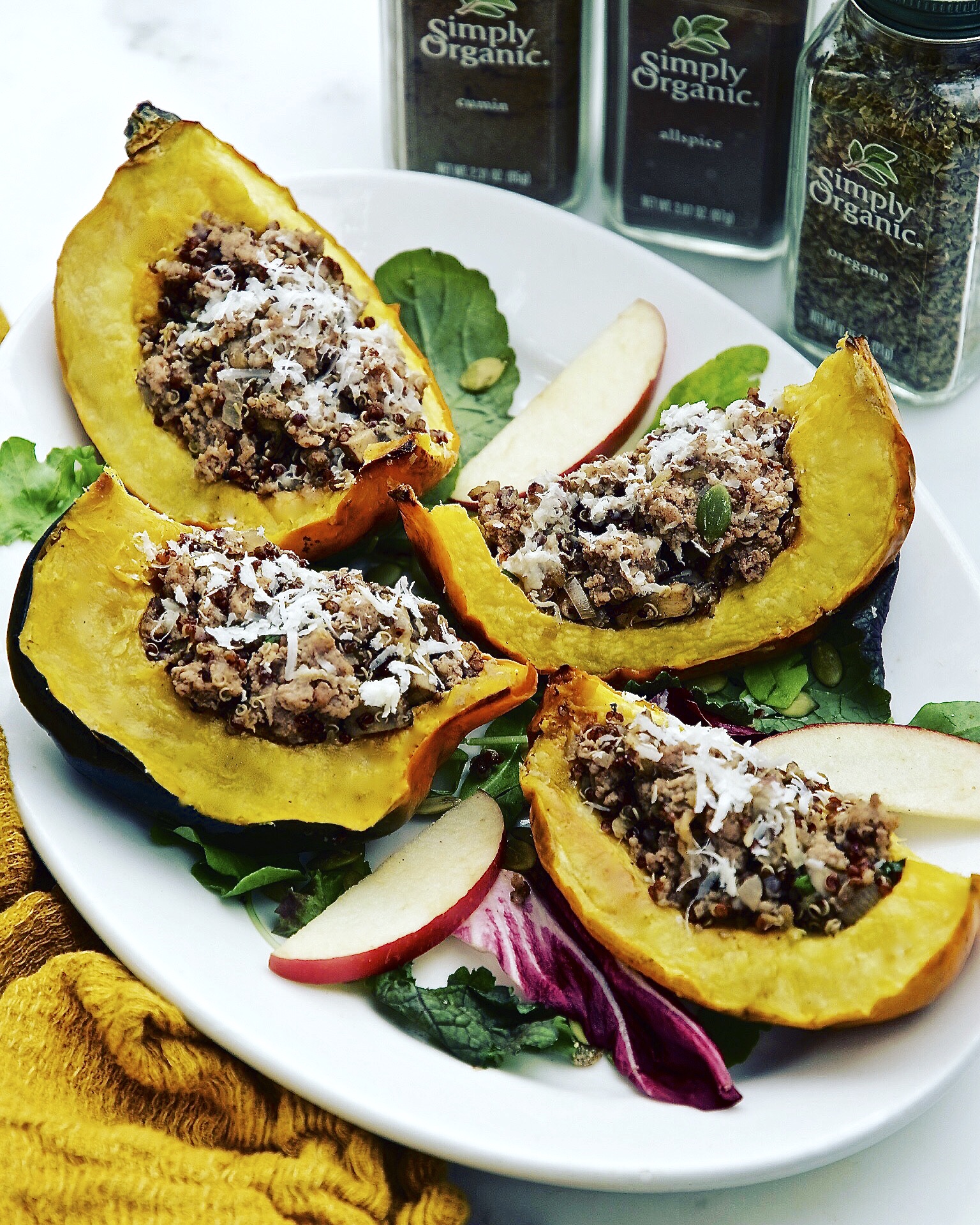 Stuffed Acorn Squash with Spiced Ground Turkey and Apples